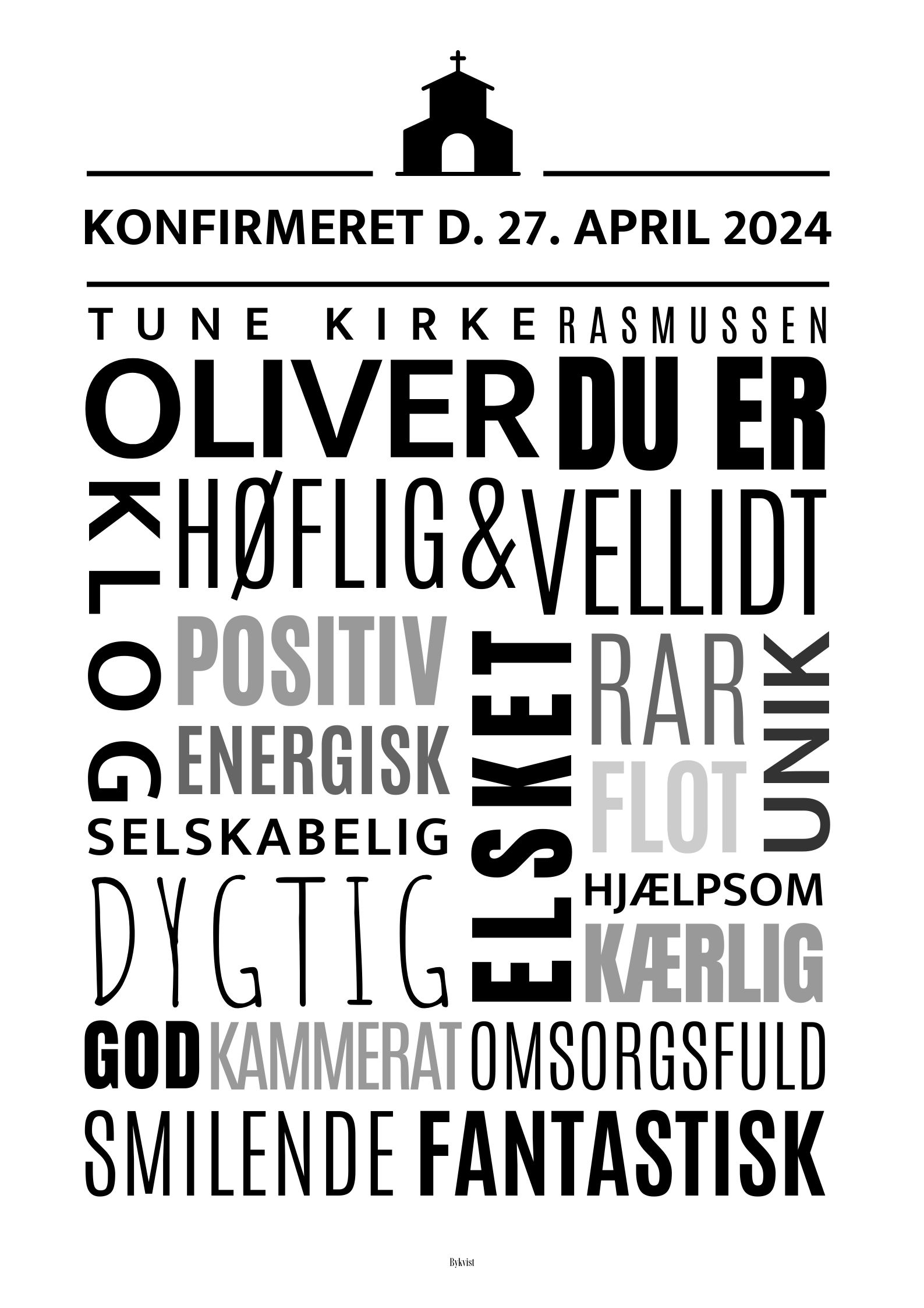 Personlig konfirmandplakat/kirke dreng - ByKvist