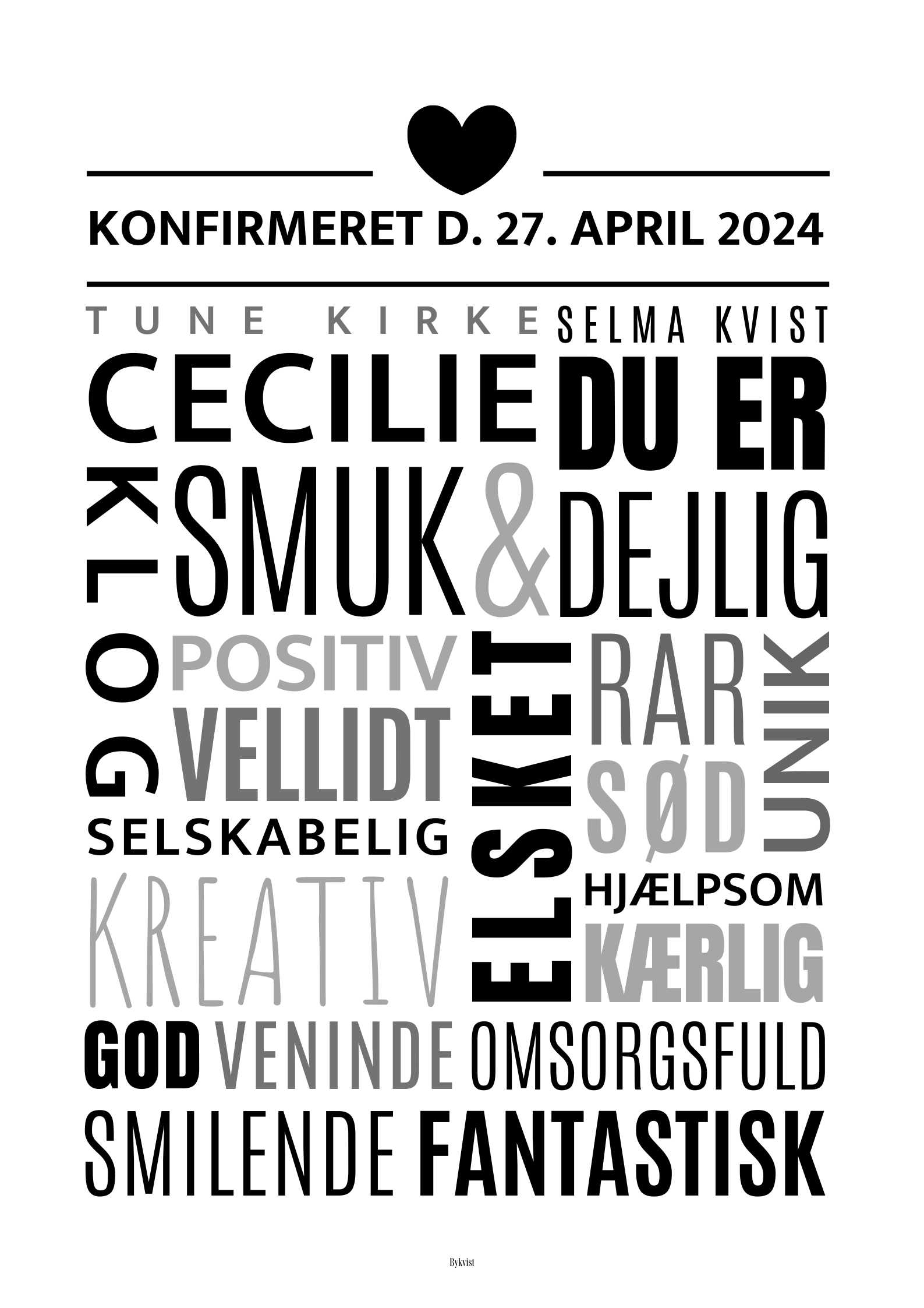 Personlig konfirmandplakat/sort hjerte - ByKvist